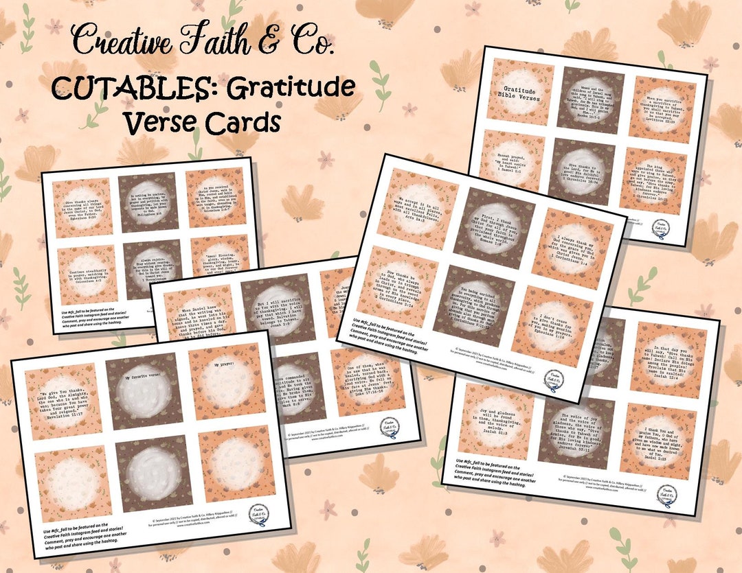 Gratitude Printable Verse Cards 3x3 Inches Fall Florals (creative Faith ...