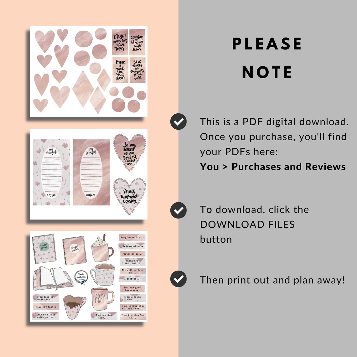Prayer & Gratitude Journal PINK AND GRAY Bible Journaling - Etsy