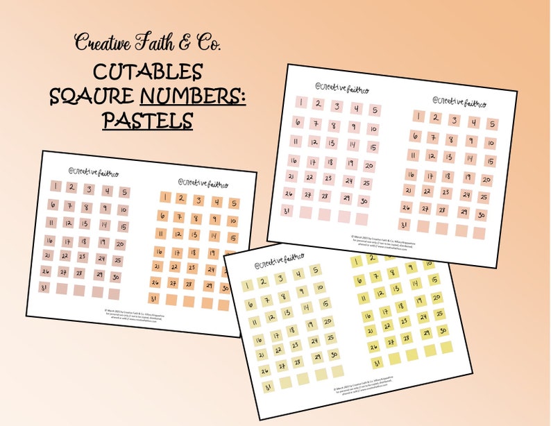 Pastel Square Numbers Printable- Calendar Happy Planner Printable ...