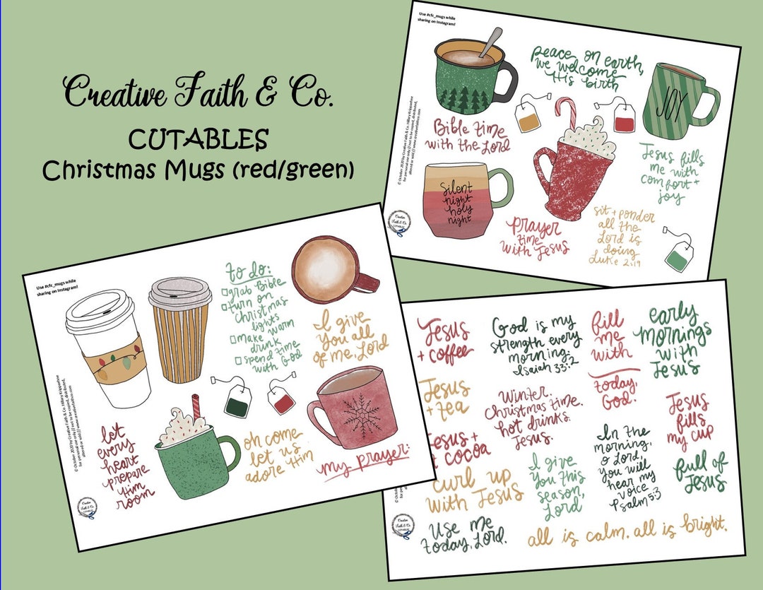 Bible Journaling Printable Kit - Christmas Mugs Red/green (creative ...