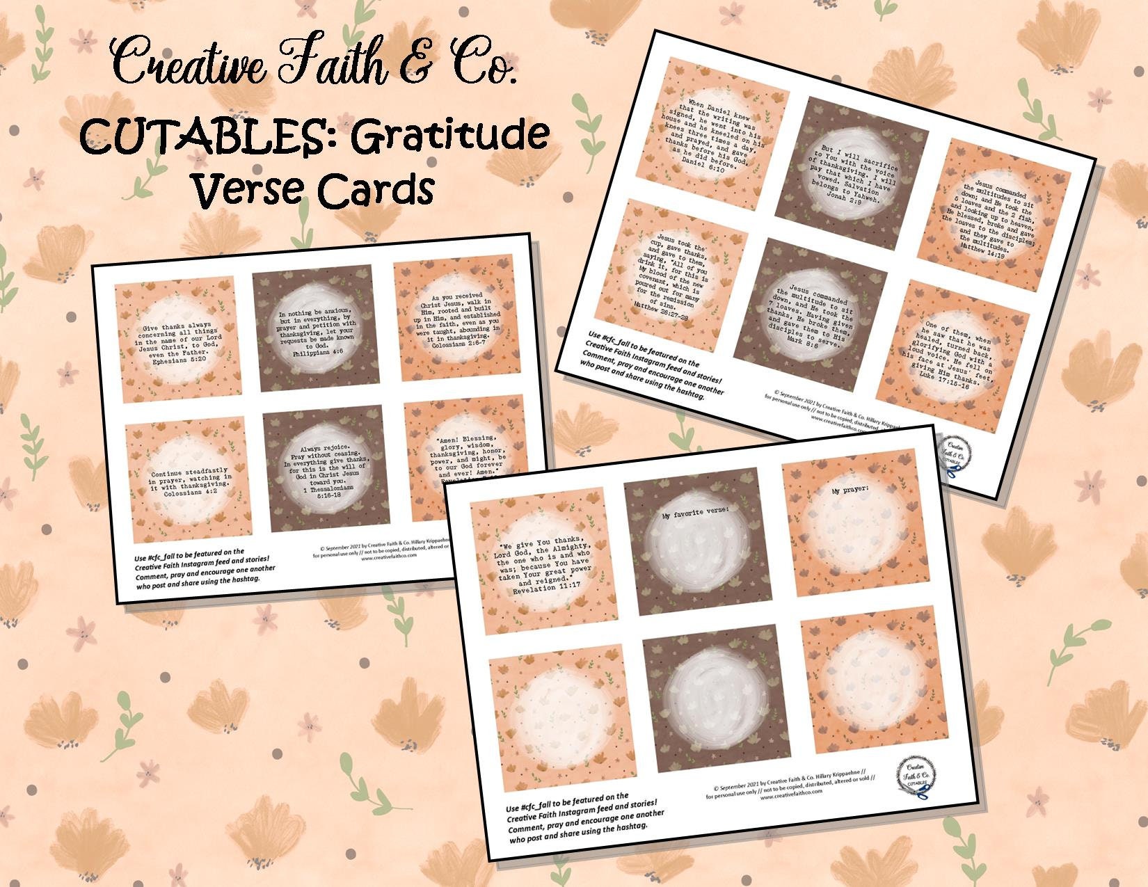 Gratitude Printable Verse Cards 3x3 Inches Fall Florals (creative Faith ...