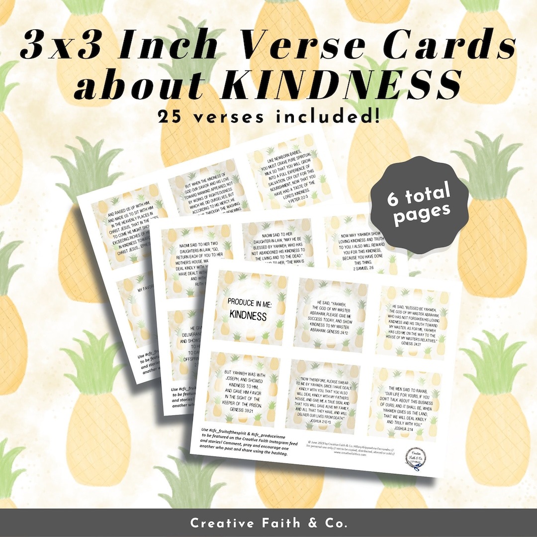 Fruit of the Spirit KINDNESS Printable Verse Cards 3x3 Inches | Produce ...