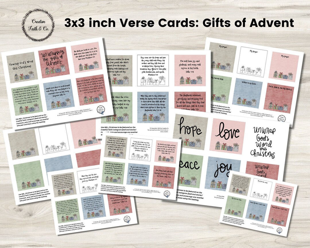 Gifts of Advent Printable Verse Cards 3x3 Inches (creative Faith ...