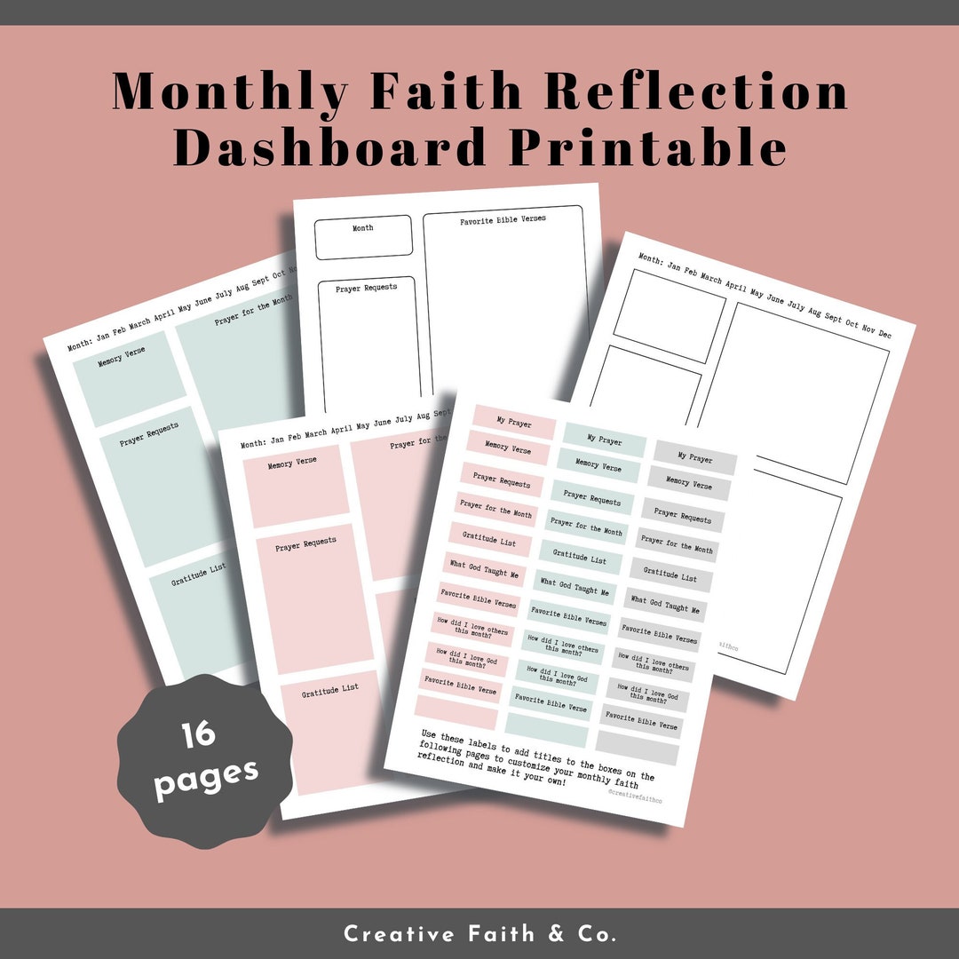 Monthly Faith Reflection Dashboard Printable | Bible Study Printables ...