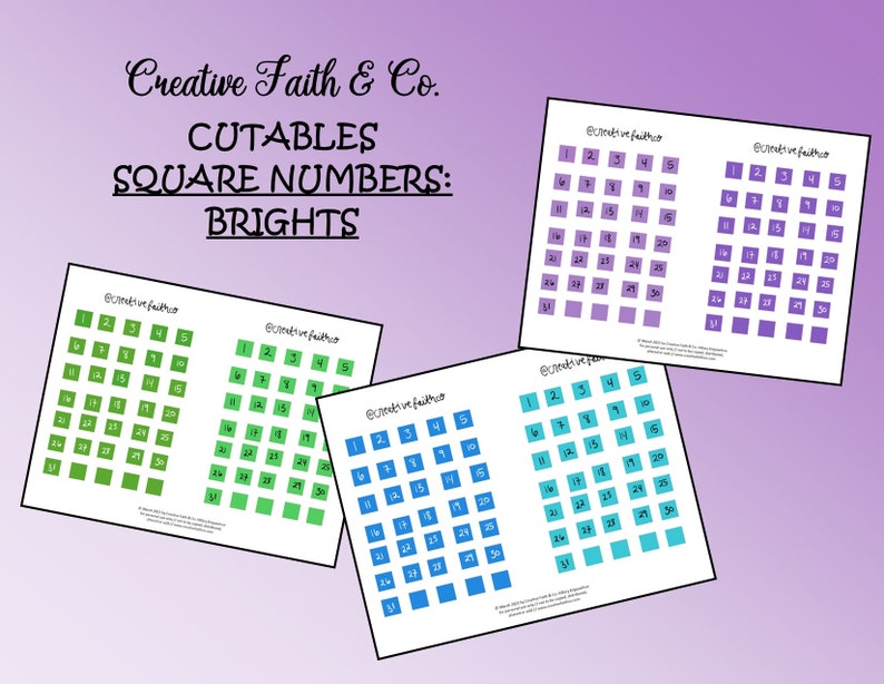 Bright Square Numbers Printable- Calendar Happy Planner Printable ...