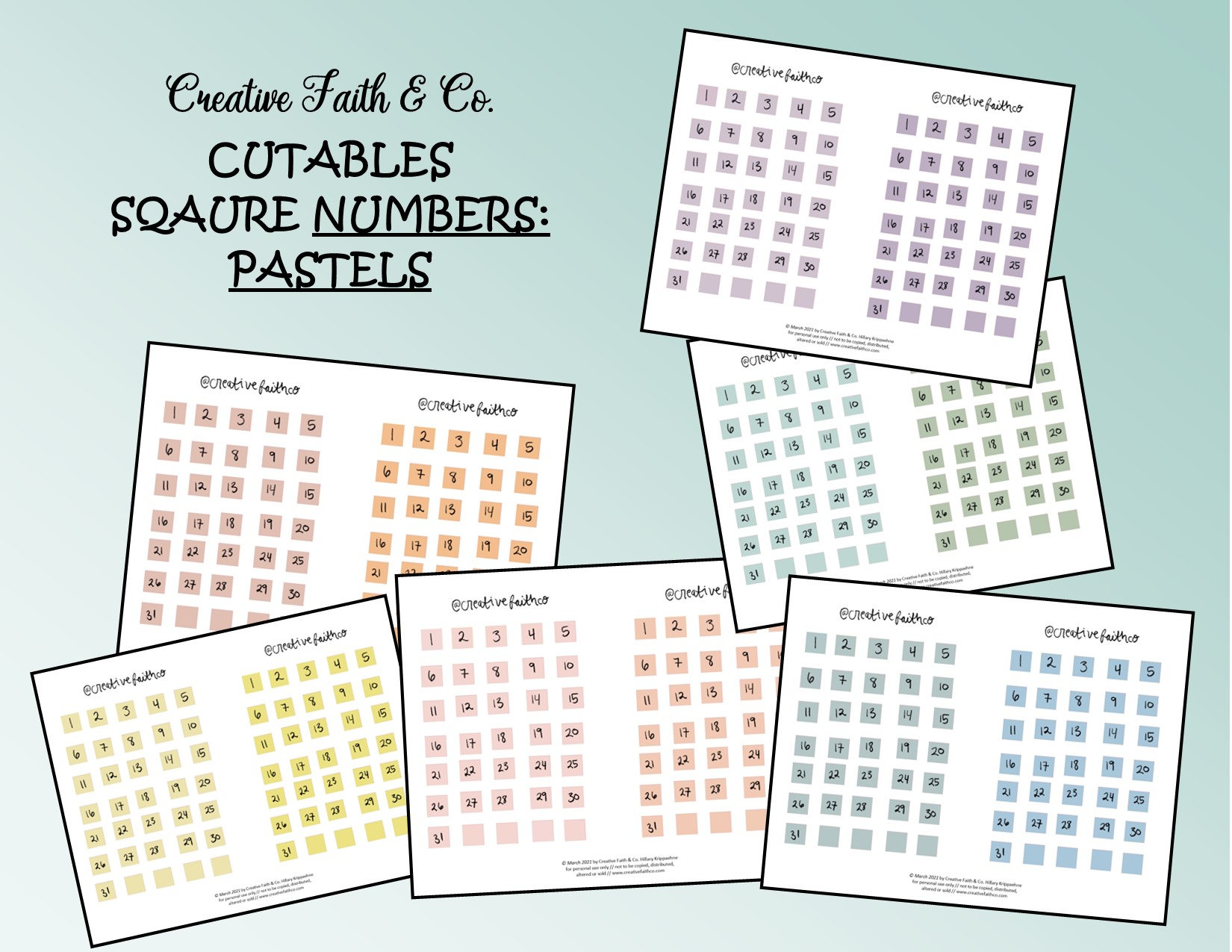 Pastel Square Numbers Printable- Calendar Happy Planner Printable ...