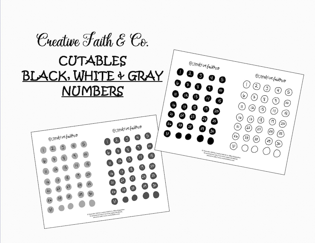 Black, White & Gray Numbers Printable- Calendar Happy Planner Printable ...