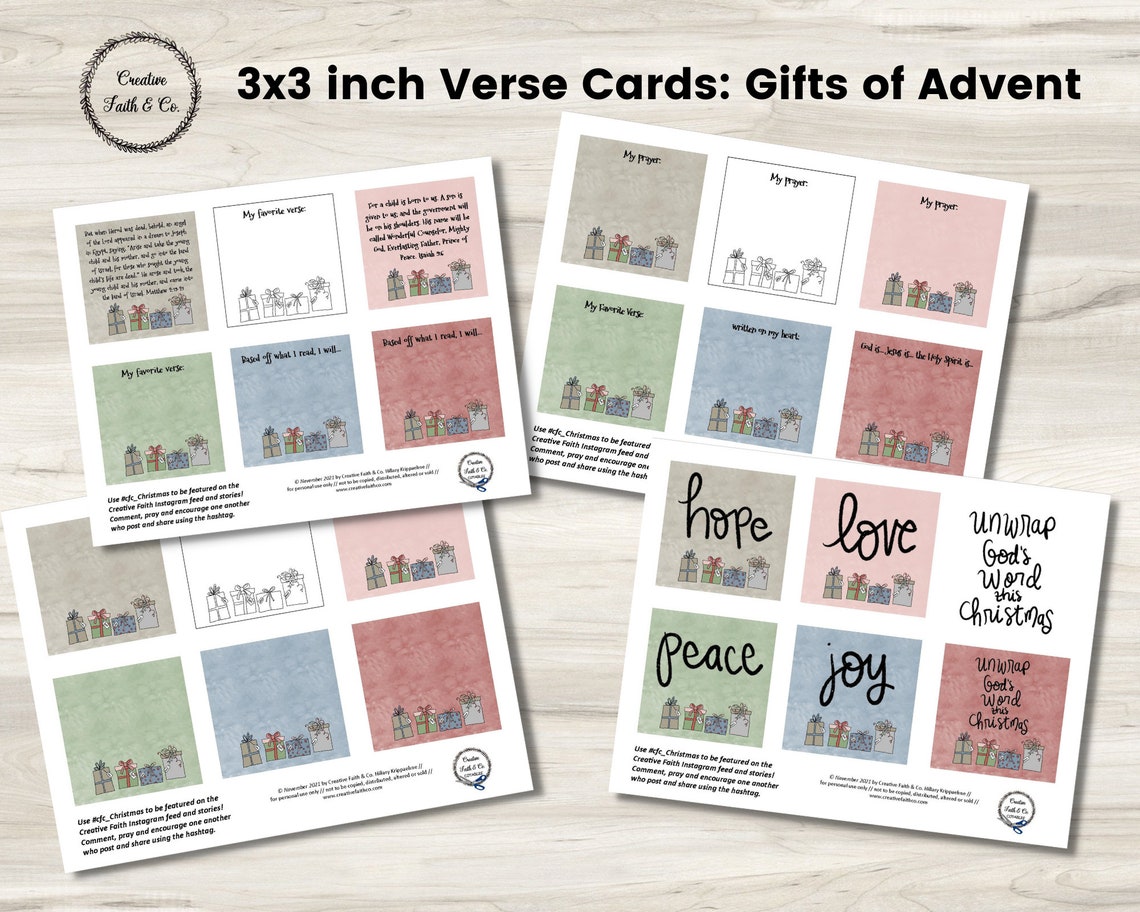 Gifts of Advent Printable Verse Cards 3x3 Inches (creative Faith ...