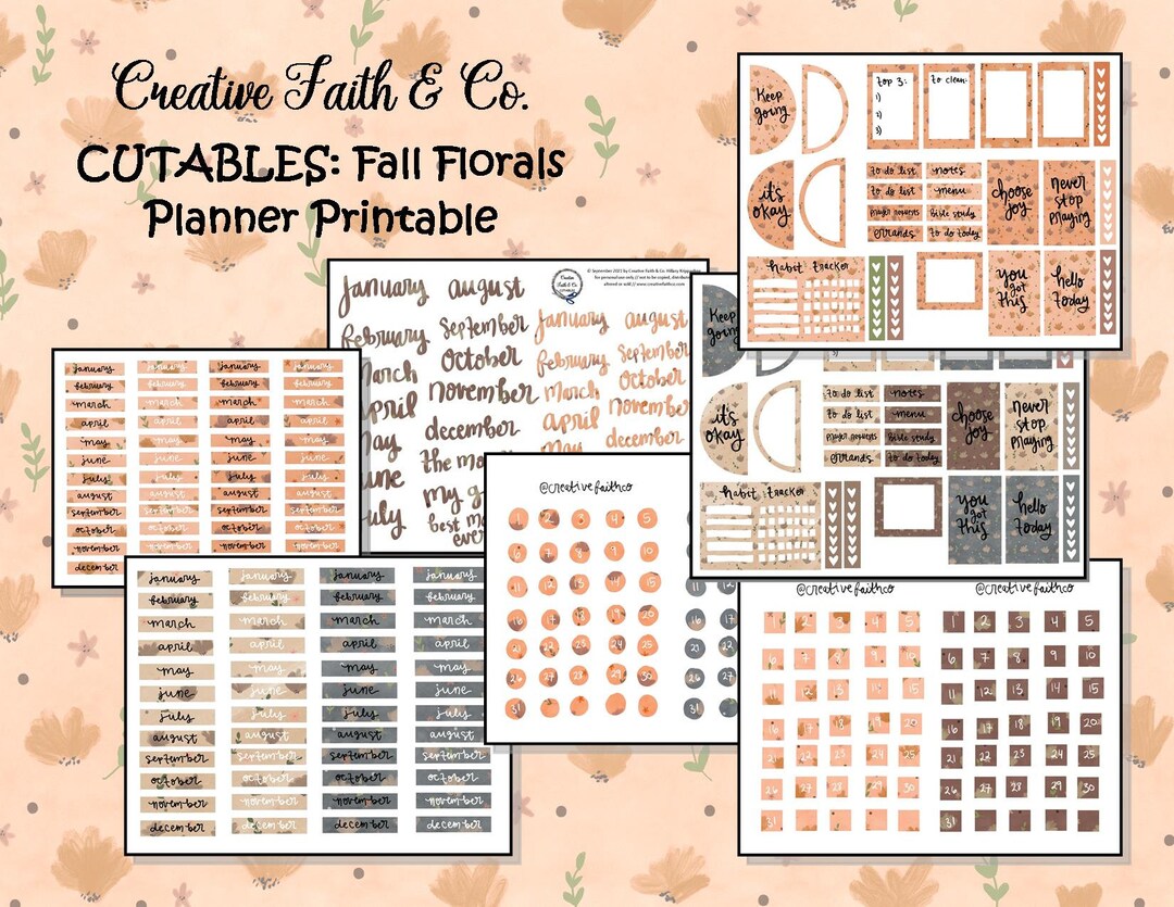 Fall Floral Decorative Planner Printable- Calendar Happy Planner ...
