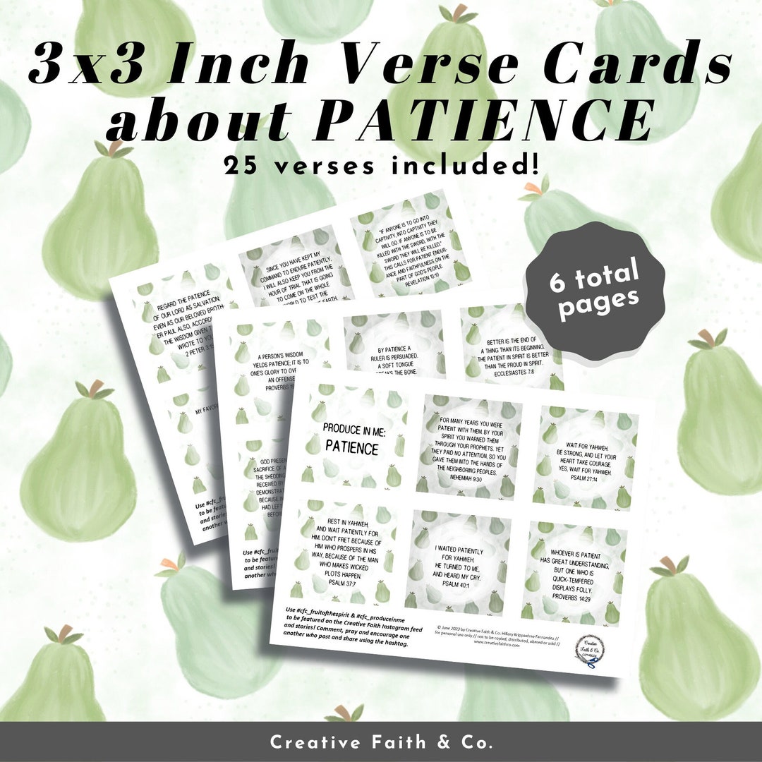 Fruit of the Spirit PATIENCE Printable Verse Cards 3x3 Inches | Produce ...