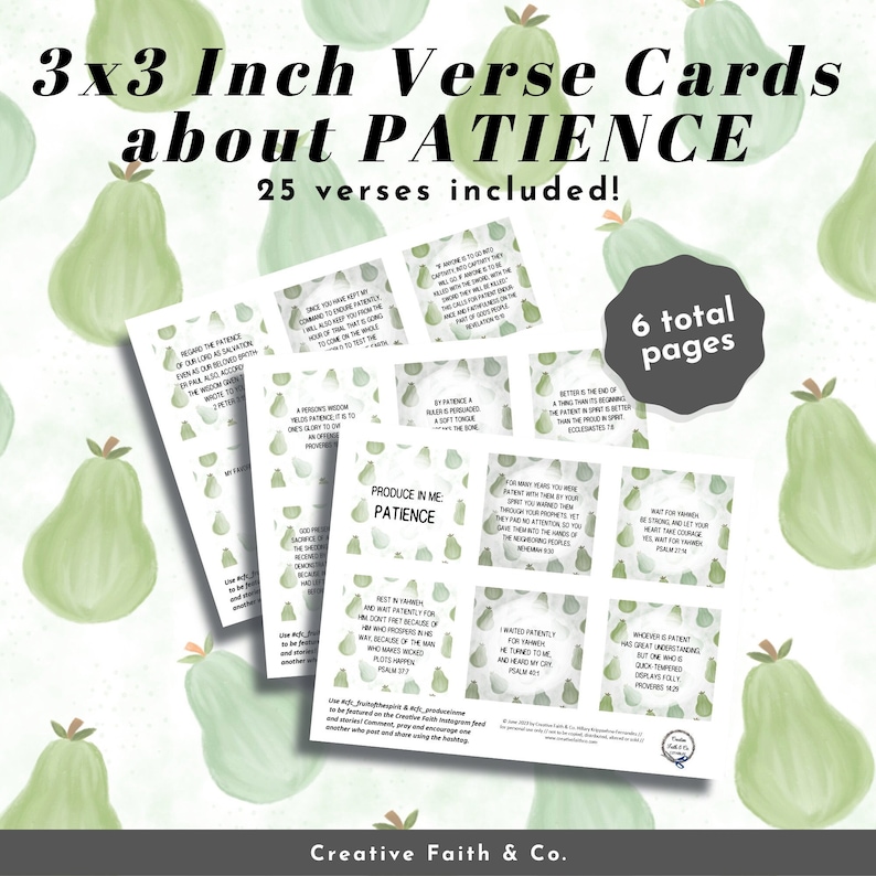 Fruit of the Spirit PATIENCE Printable Verse Cards 3x3 Inches | Produce ...