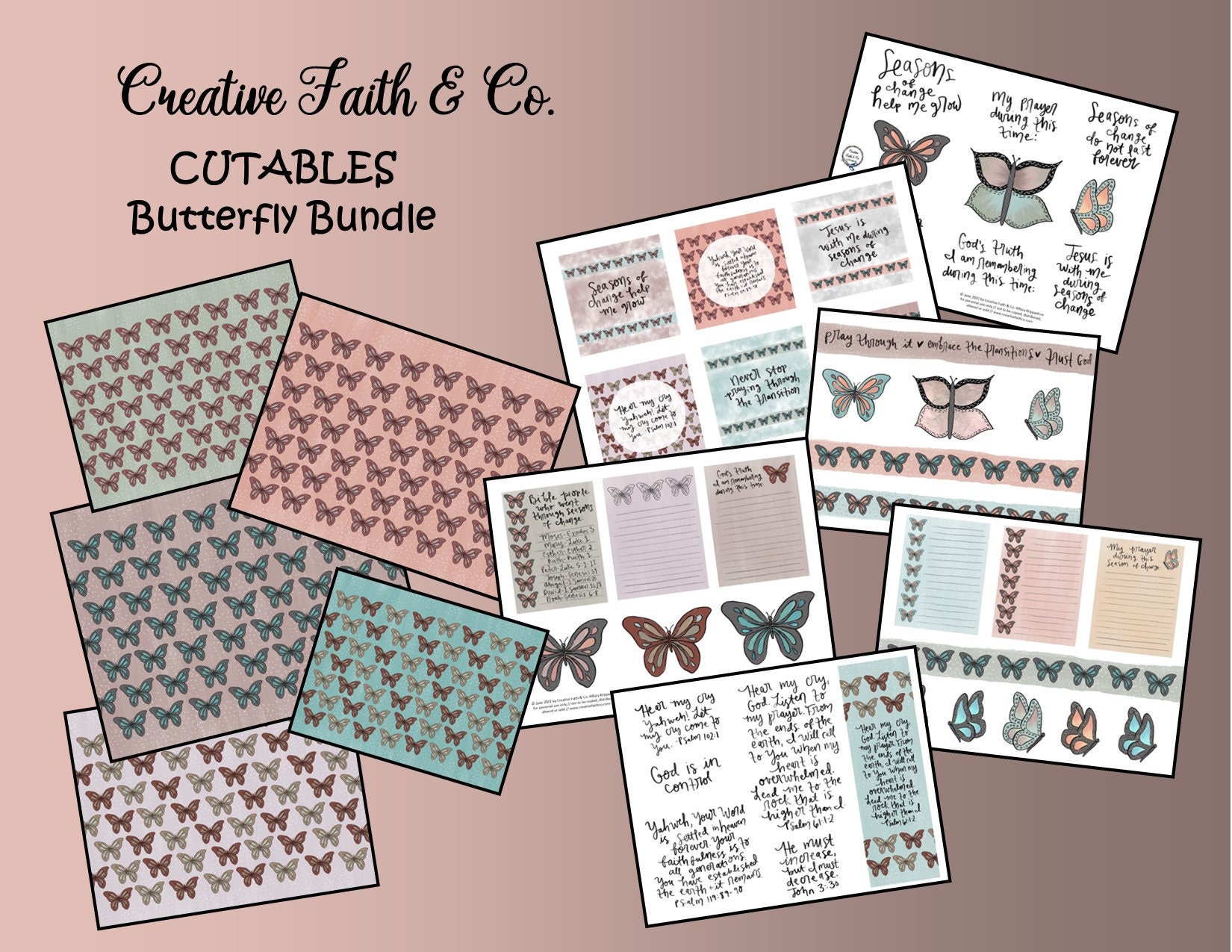 Butterfly Bundle - Bible Journaling Verse Cards Patterned Papers ...