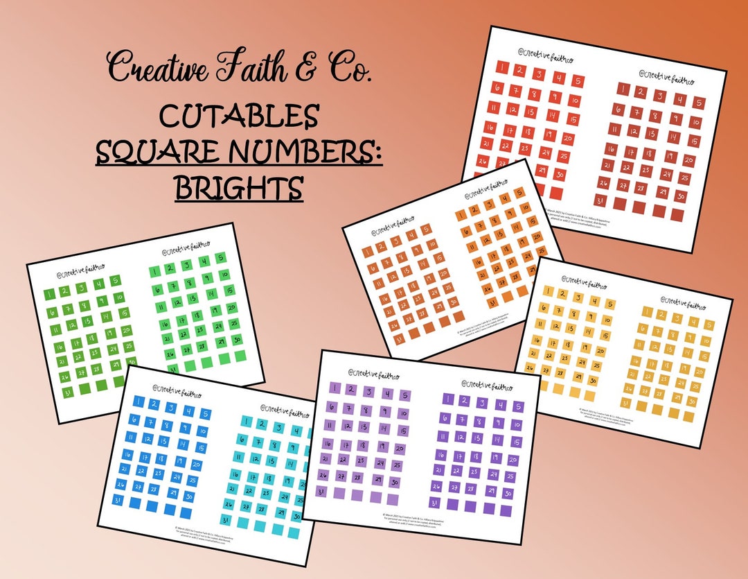 Bright Square Numbers Printable- Calendar Happy Planner Printable ...
