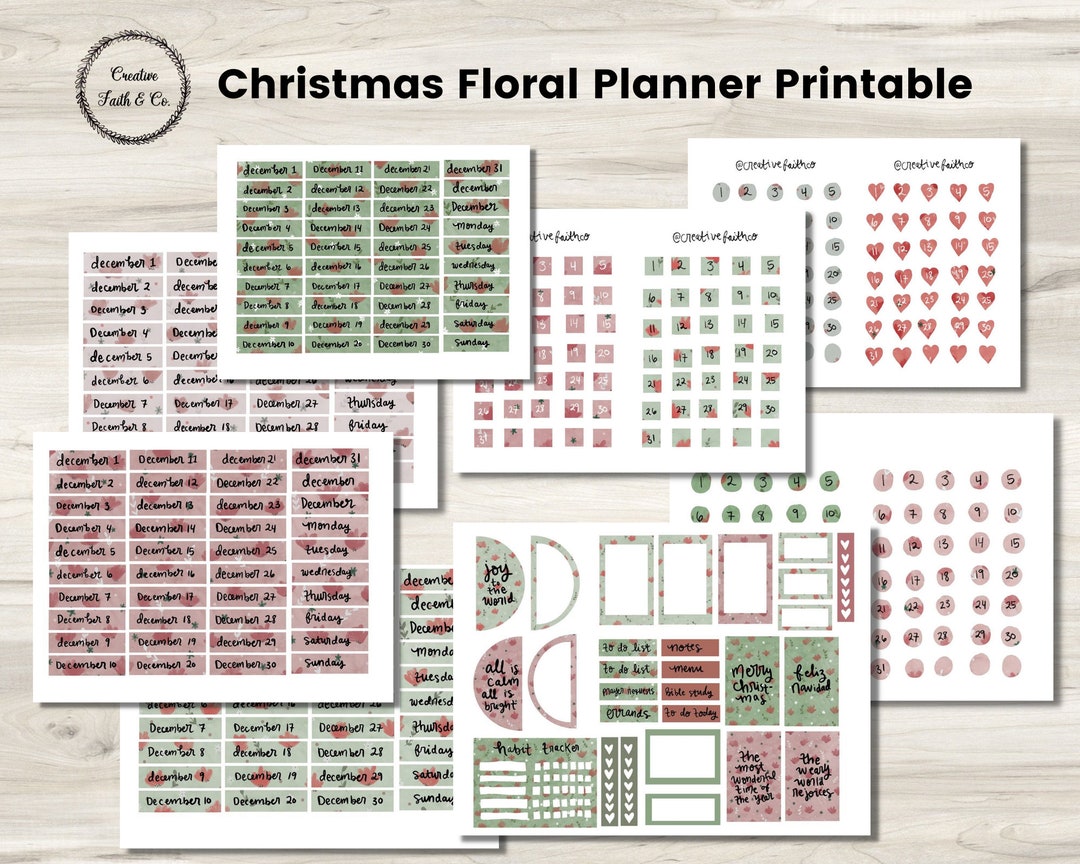 Christmas Floral Decorative Planner Printable- Calendar Happy Planner ...
