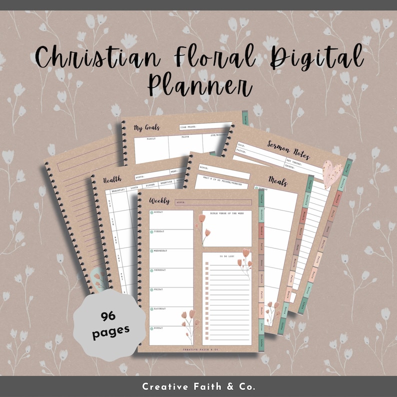 Undated Christian Floral Digital Planner | iPad Planner | Goodnotes ...