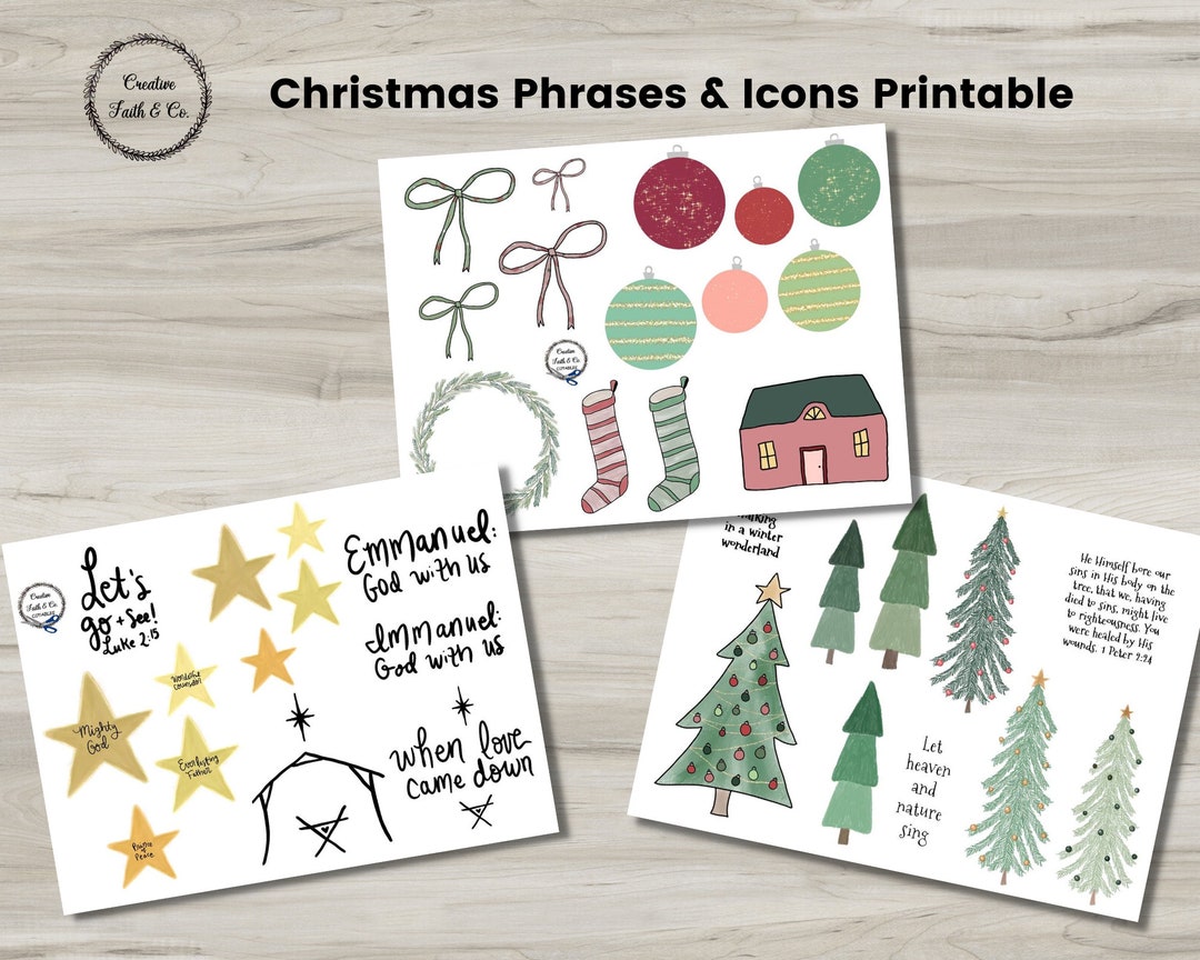 Christmas Icons & Phrases Bible Journaling Printable Kit (creative ...