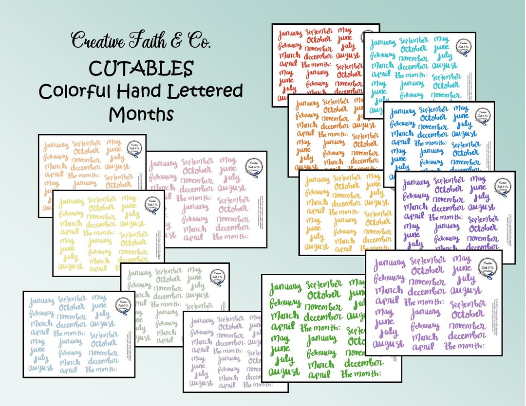 Hand Lettered Months COLORFUL Printable-calendar Happy Planner ...