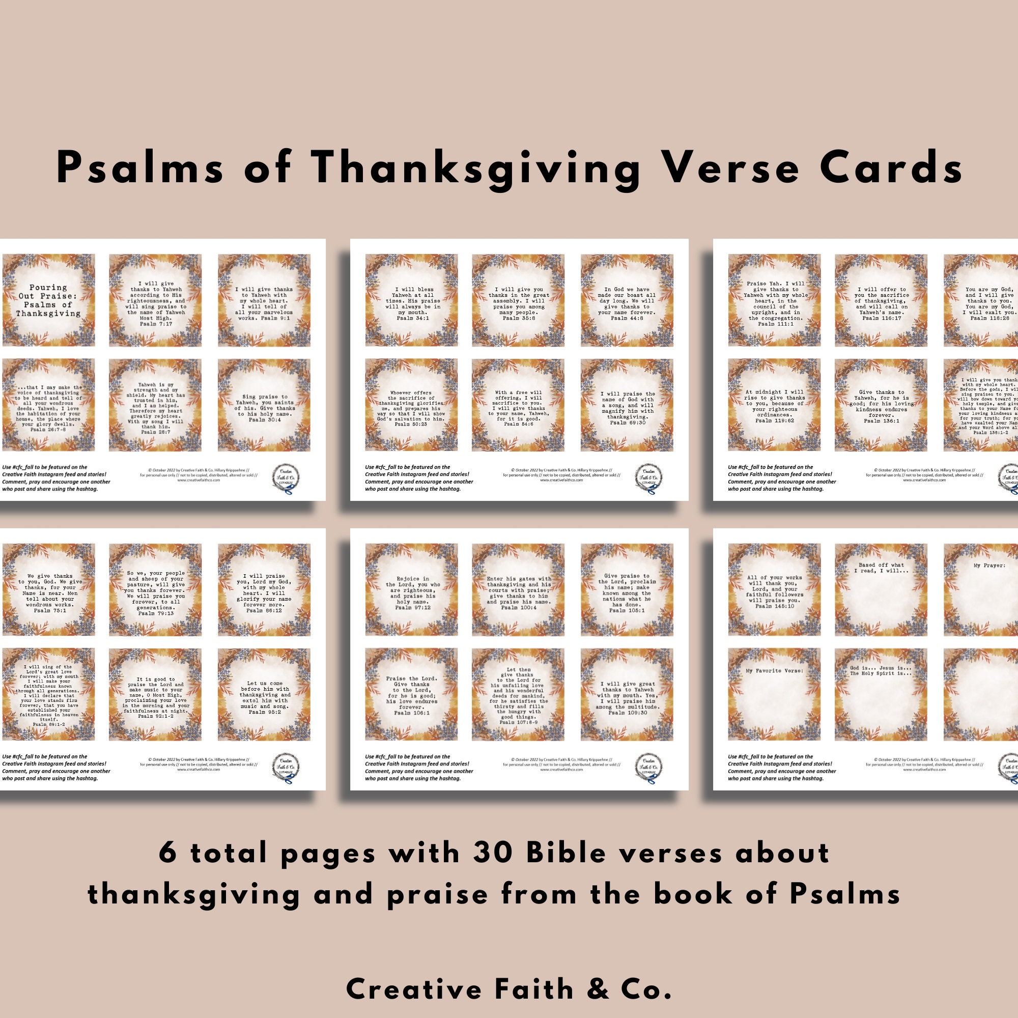 Psalms of Thanksgiving Printable Verse Cards 3x3 Inches Fall - Etsy