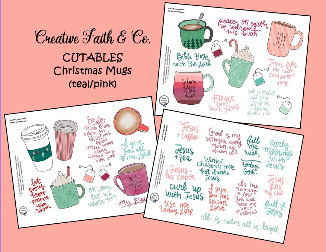 Bible Journaling Printable Kit - Christmas Mugs Teal/pink (creative ...