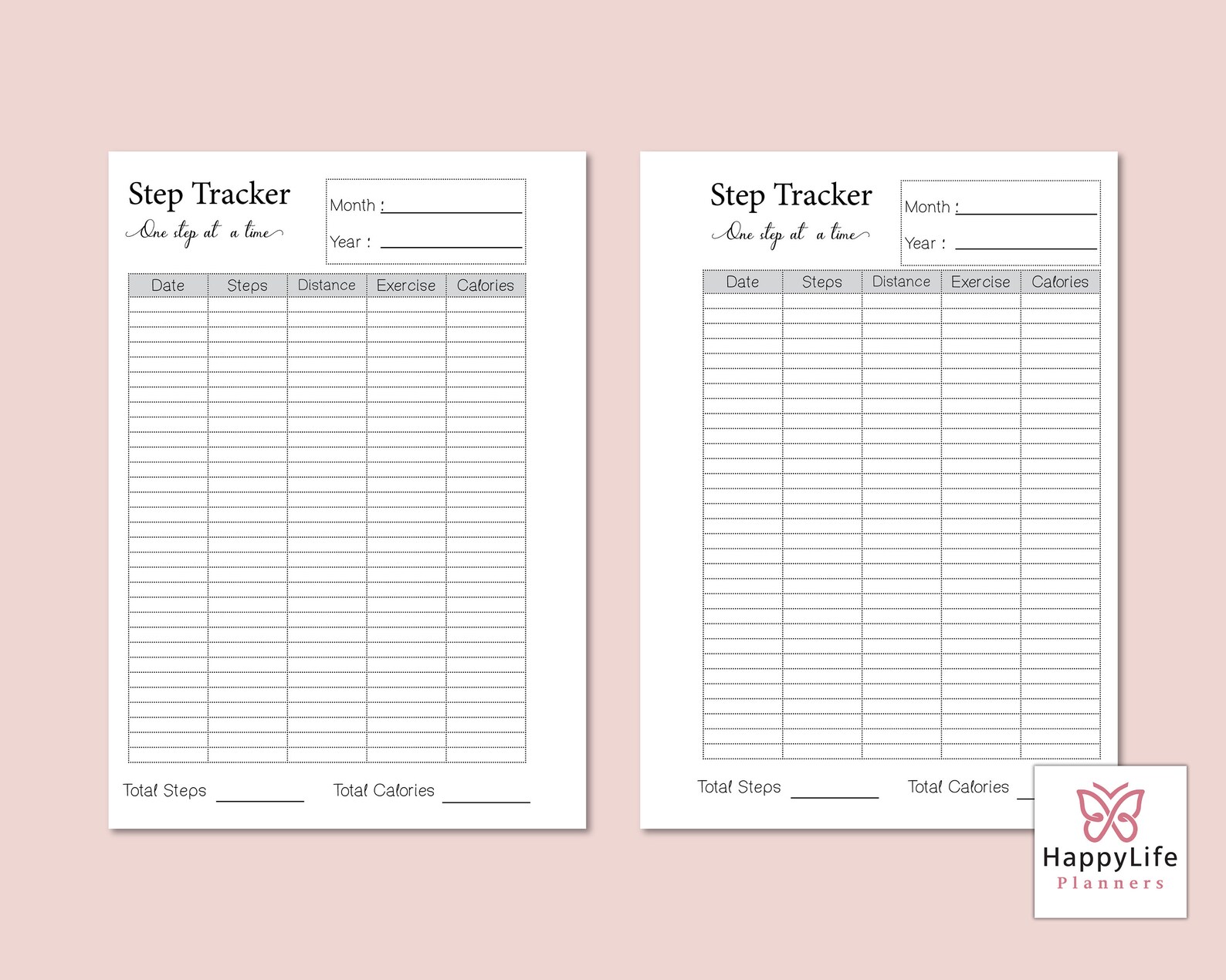 Step Log | A5 Printable Planner Inserts | Health Journal Template ...