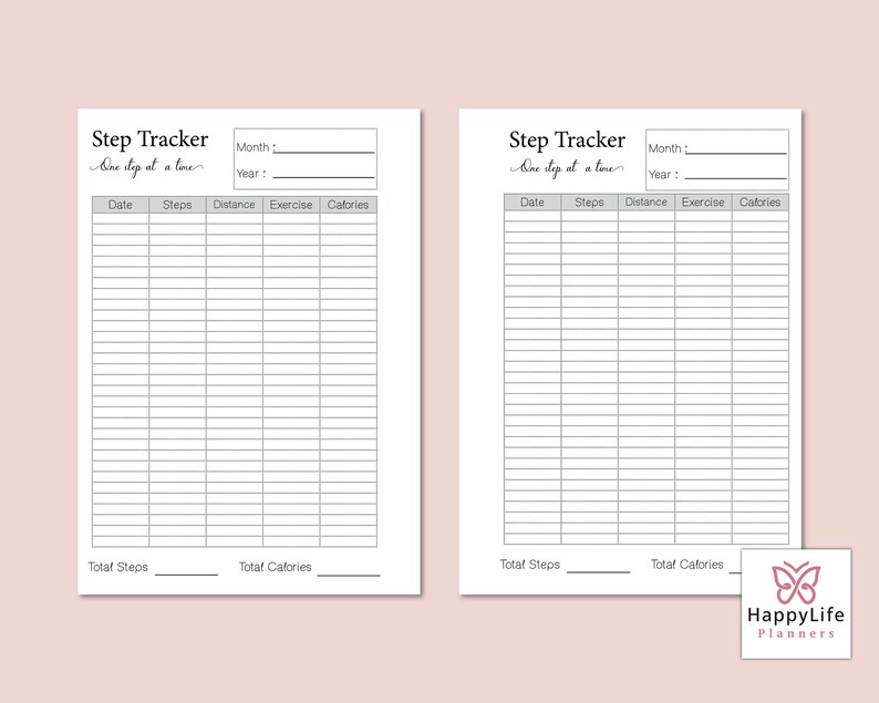 Step Log | A5 Printable Planner Inserts | Health Journal Template ...