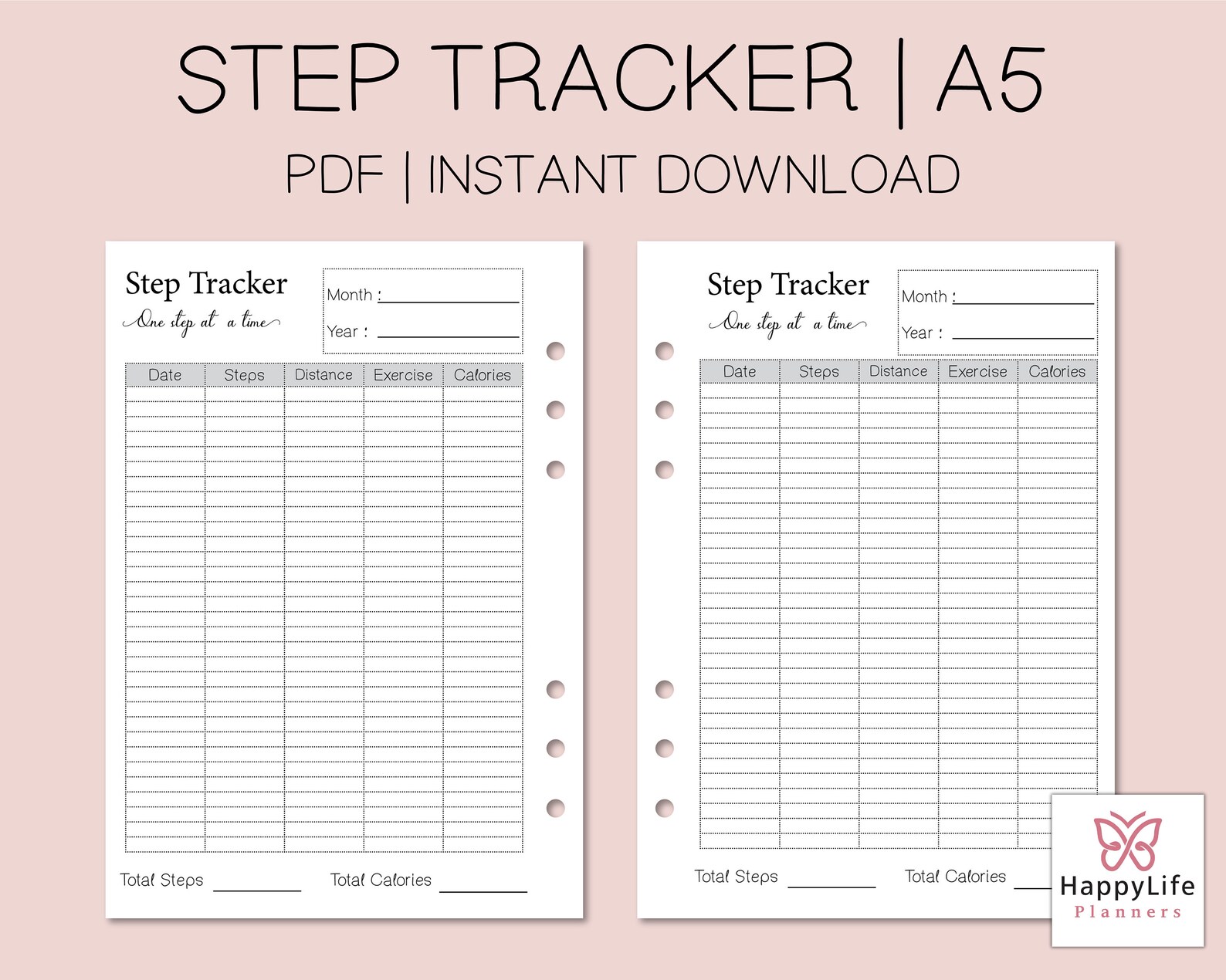 Step Log | A5 Printable Planner Inserts | Health Journal Template ...