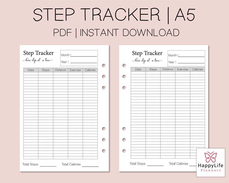 Step Log | A5 Printable Planner Inserts | Health Journal Template ...