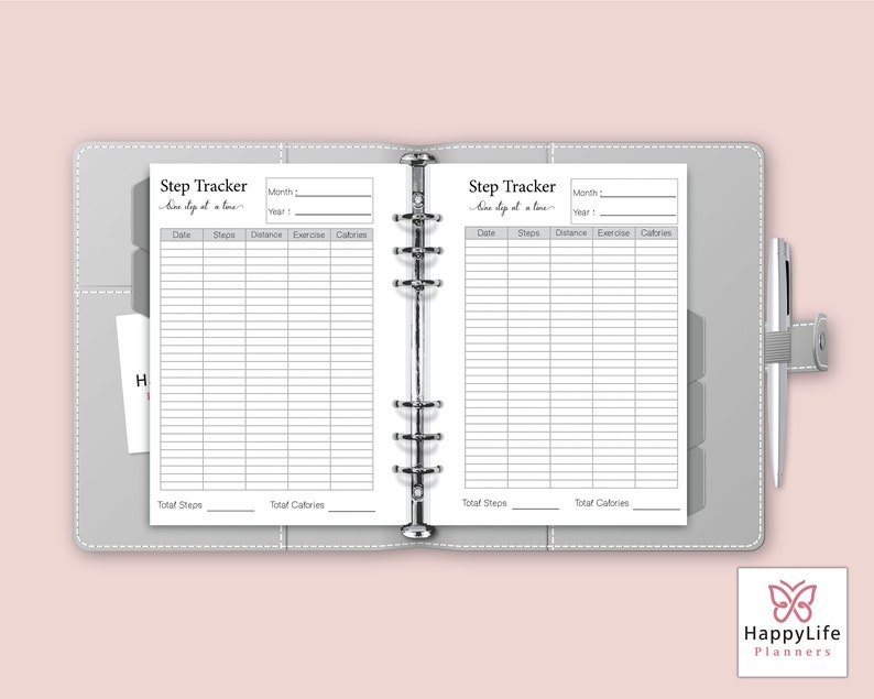 Step Log | A5 Printable Planner Inserts | Health Journal Template ...