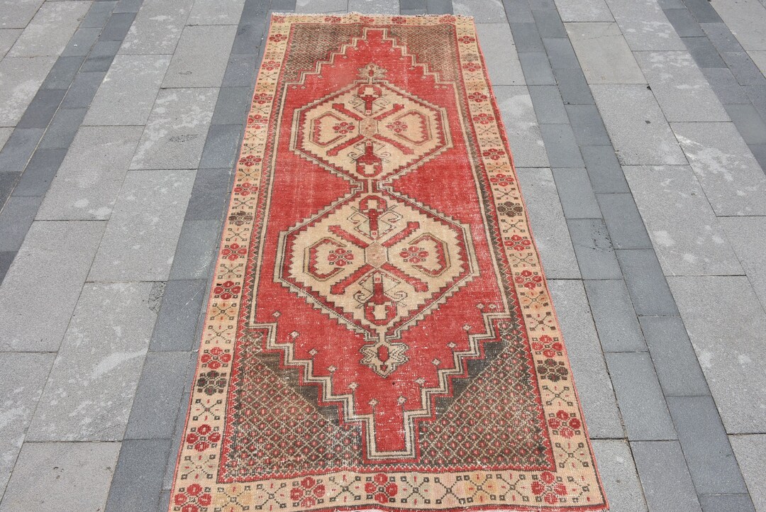 Red Floor Rug, Vintage Rug, Boho Area Rug, Turkish Rug, 3.8x8.7 Ft Area ...