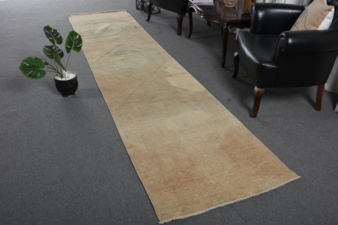 Vintage Rug Turkish Runner Rugs Faded Oushak for Hallway 2.8x12.6 Ft ...