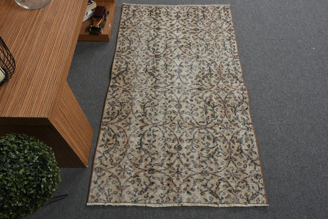 Vintage Rug, Small Wool Rug, Turkish Rug, Rugs for Gift, Beige Colorful ...