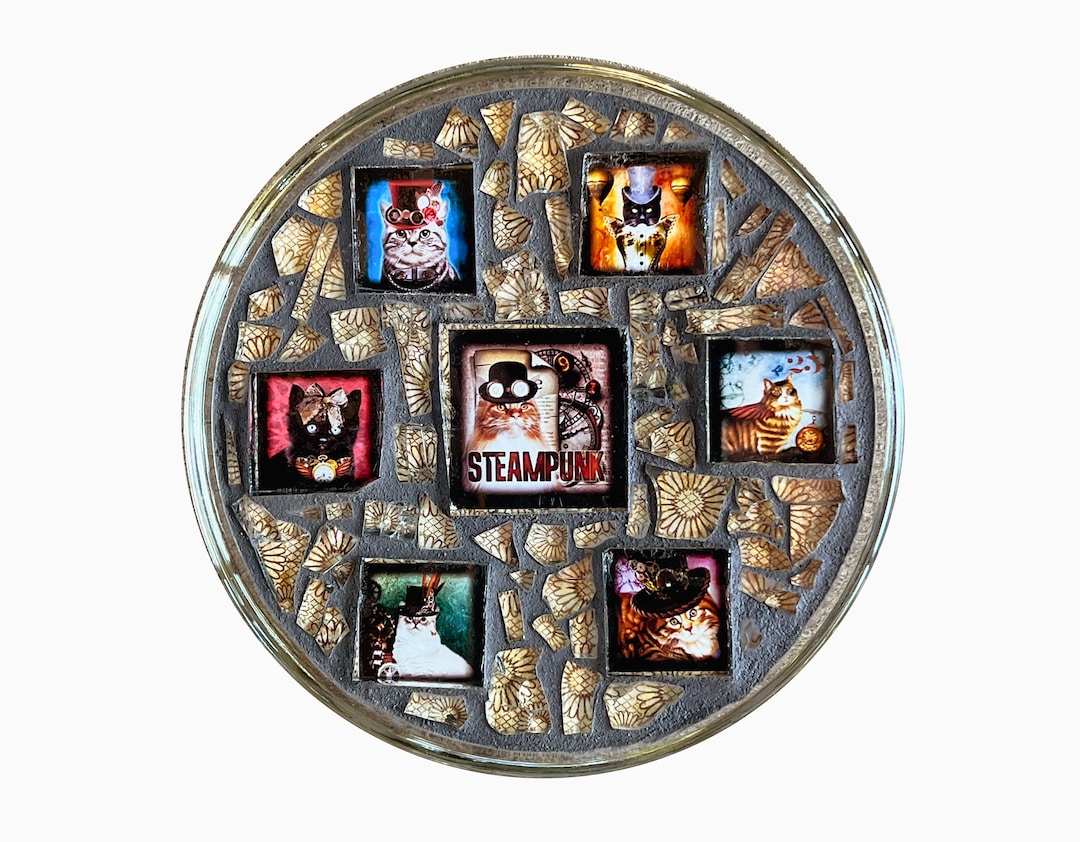 Steampunk Cats Circular Trivet - Feline Industrial Science Fiction - Etsy