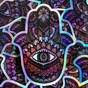 Beautiful Holographic Pink Hamsa Sticker - Etsy