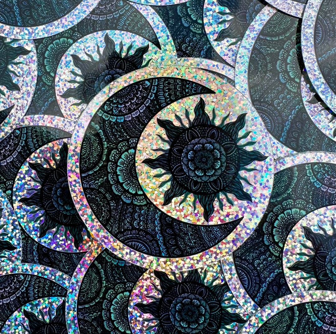 Glitter Sun and Moon Sticker - Etsy