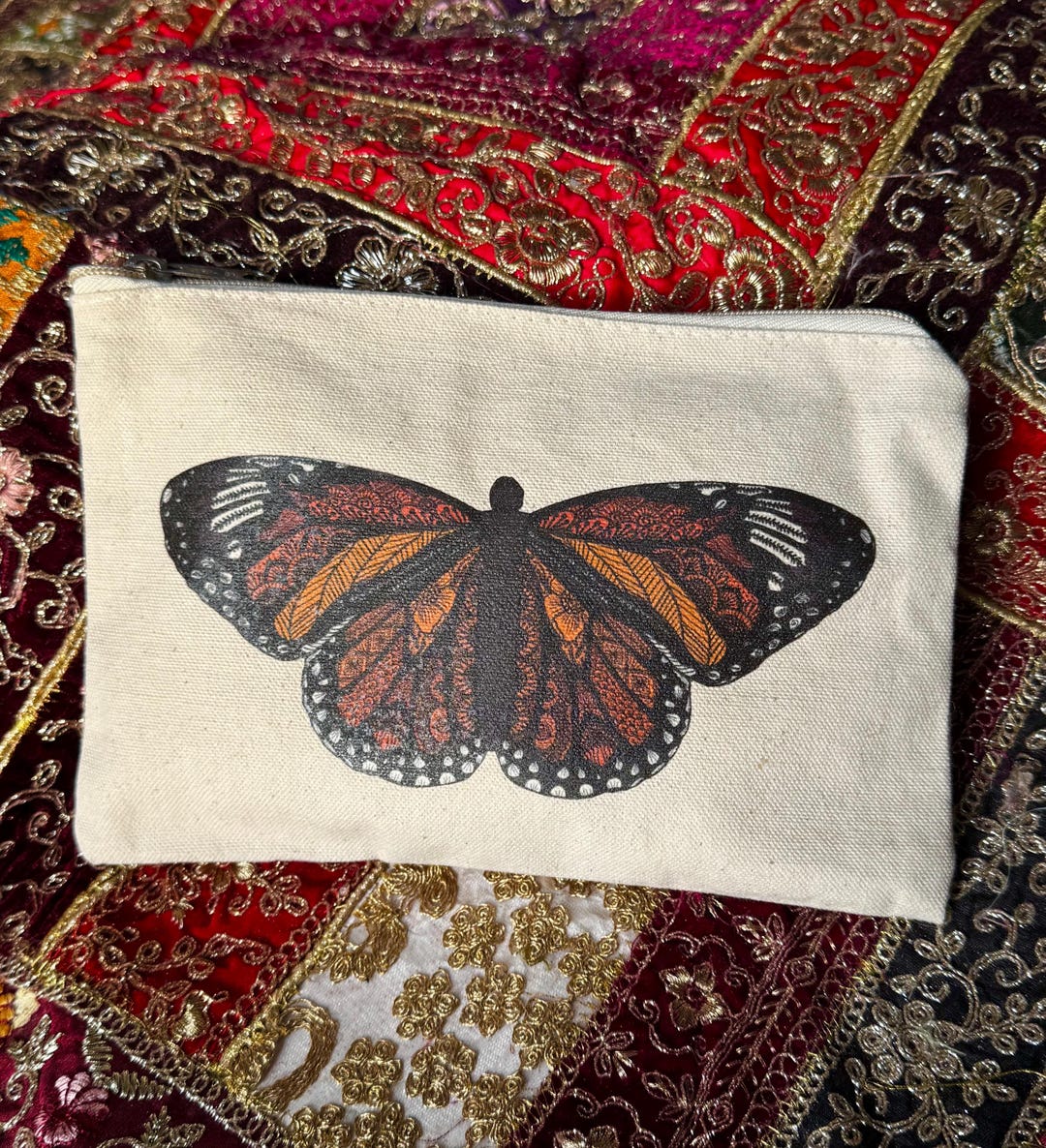 Monarch Butterfly Canvas Zipper Pouch: Makeup Bag, Pencil Case - Etsy