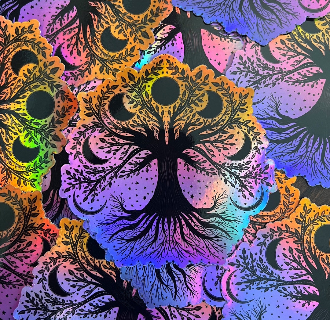 Tree of Life Moon Phase Holographic Sticker - Etsy