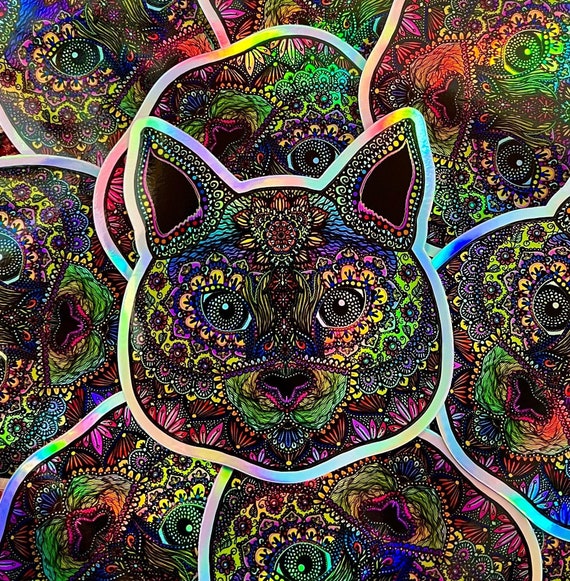 Holographic Cat Sticker Mandala Pattern | Etsy
