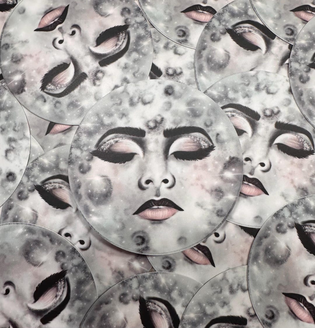 Moon Face Sticker: Weatherproof Celestial Decal - Etsy