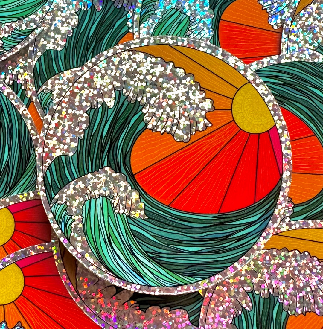 Vibrant Surf and Sun Glitter Sticker - Etsy