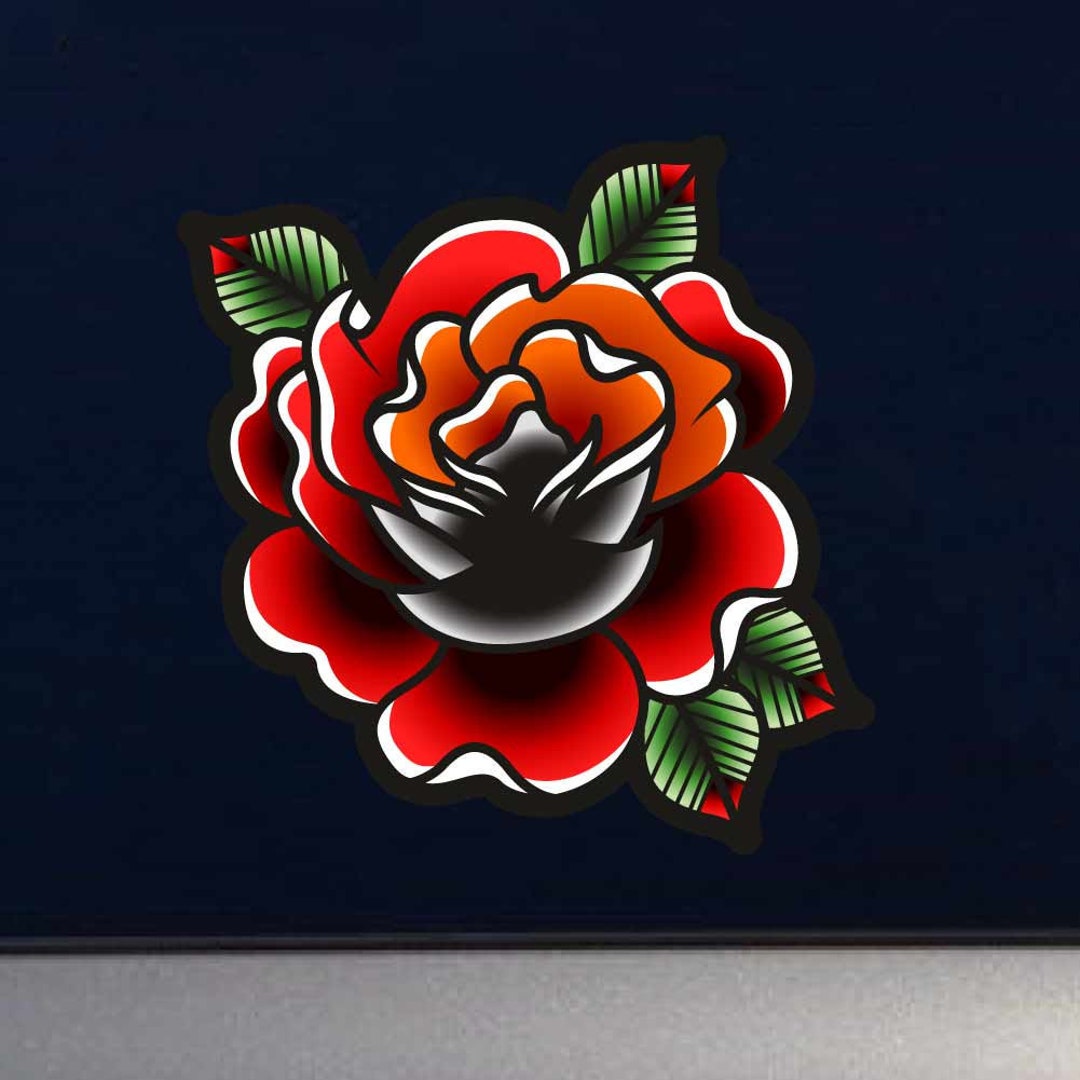 Red and Orange Tattoo Style Rose - Indoor Outdoor Vinyl Decal - Etsy