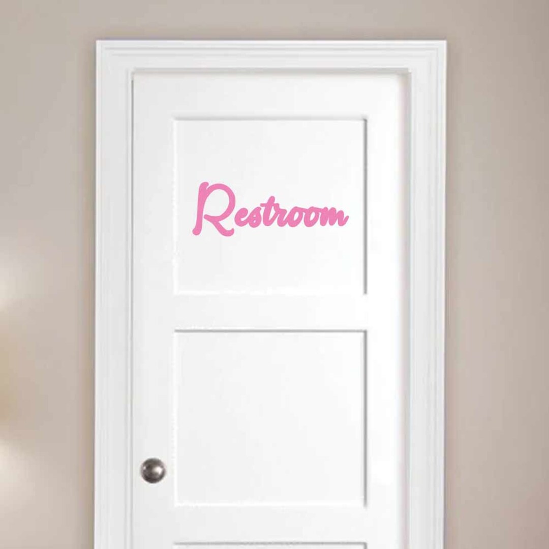 Restroom Cursive Text Indoor Outdoor Vinyl Decal - Multiple Colors ...