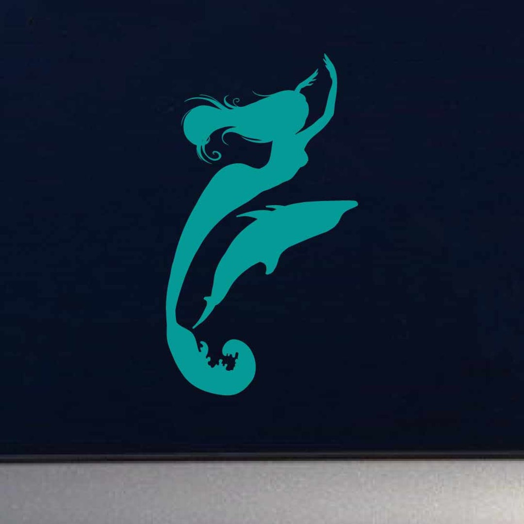 Mermaid Swimming With Dolphin - Indoor Outdoor Vinyl Decal - Multiple ...