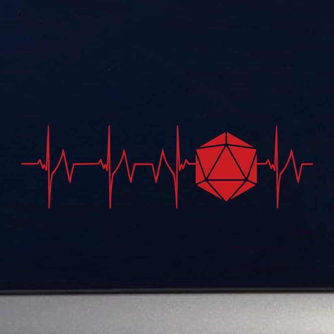 D20 Heart Beat Dice Table Top Rpg DND Themed Indoor Outdoor Vinyl Decal ...