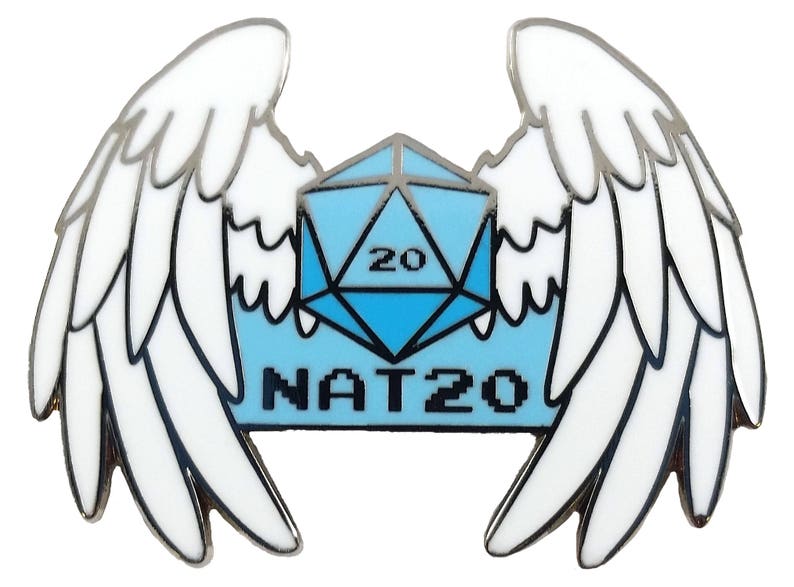 Nat 20 natural 20 Critical Hit Gaming Dice Roll With Angel - Etsy