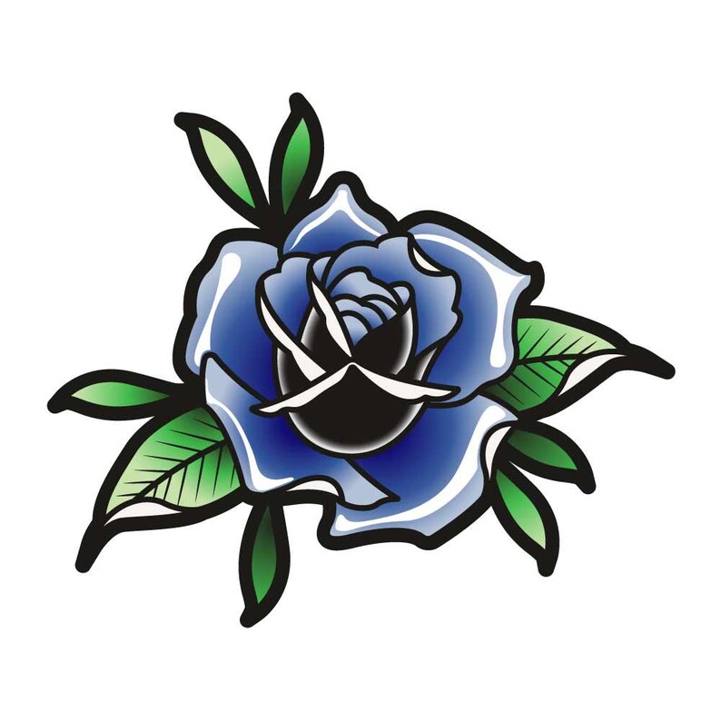 Blue Tattoo Style Rose Indoor Outdoor Vinyl Decal | Etsy