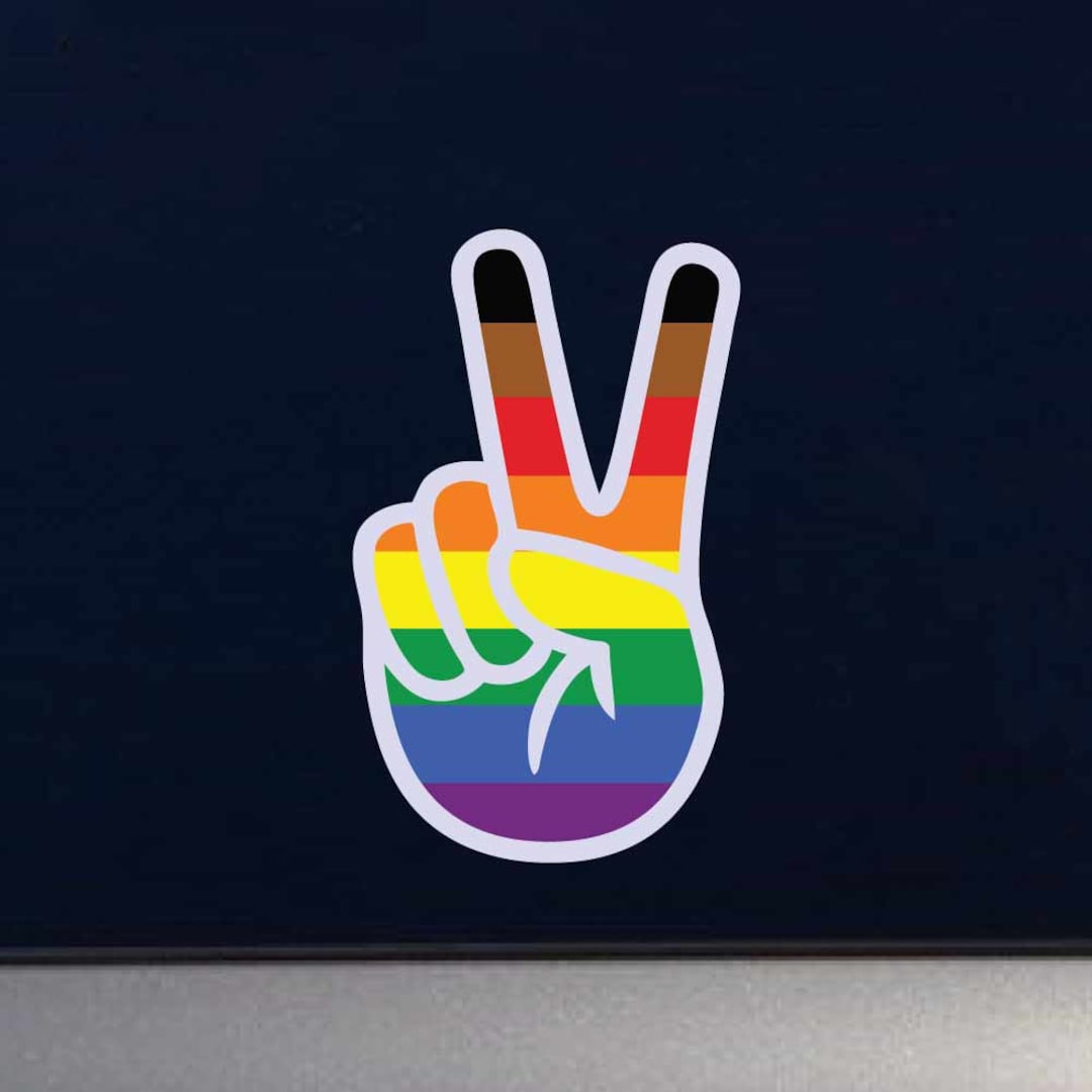 Peace Sign Hand Emoji Inclusive Rainbow Flag - LGBTQ+ Pride - Indoor ...