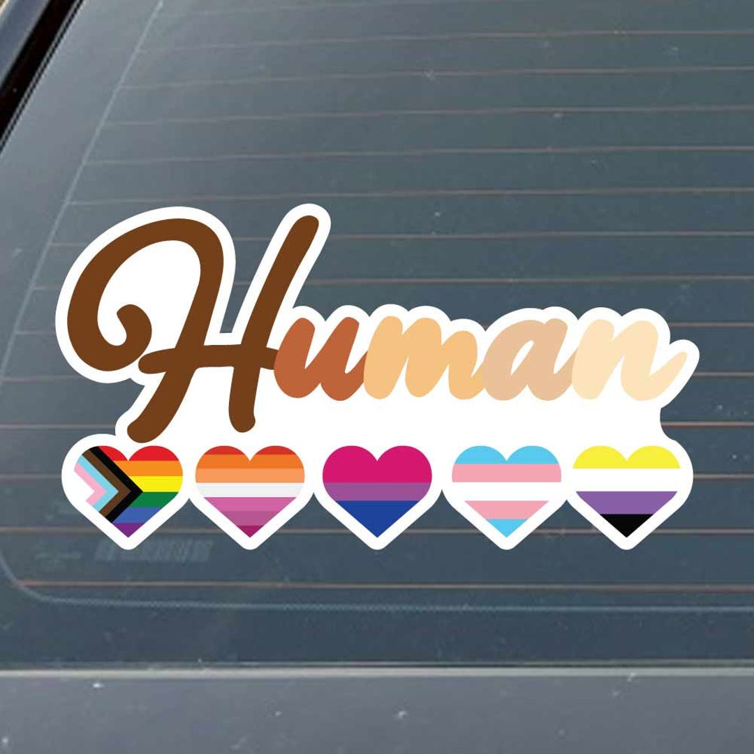 POC Inclusive Cursive HUMAN Text With LGBTQIA Pride Hearts Indoor ...