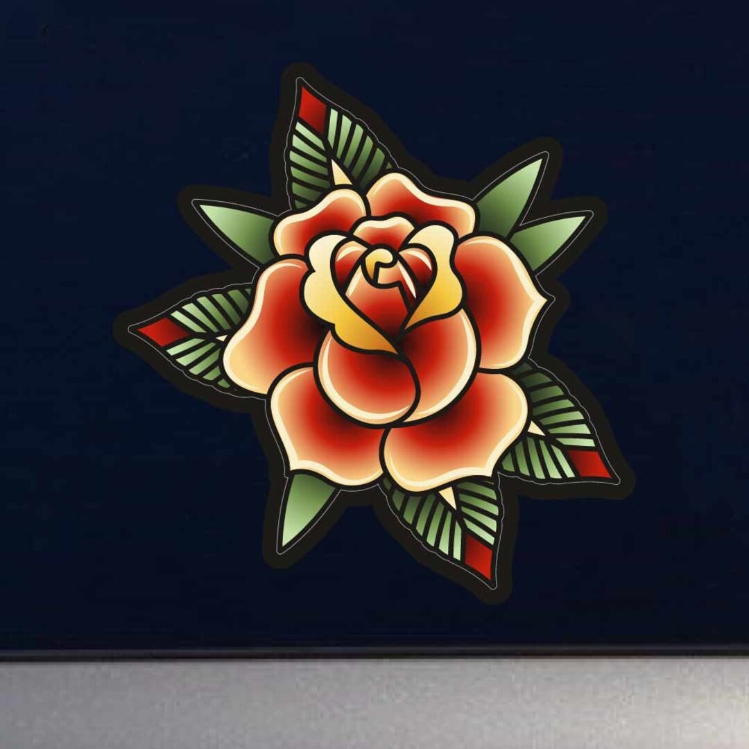Orange Tattoo Style Rose - Indoor Outdoor Vinyl Decal - Etsy