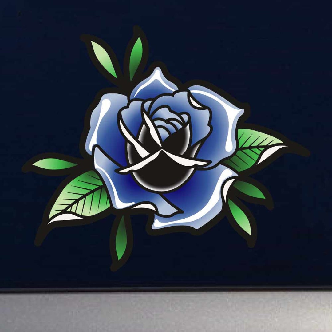 Blue Tattoo Style Rose - Indoor Outdoor Vinyl Decal - Etsy