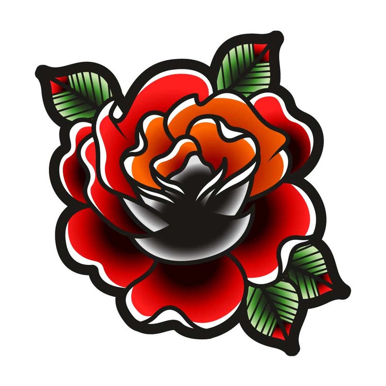 Red and Orange Tattoo Style Rose Indoor Outdoor Vinyl Decal - Etsy